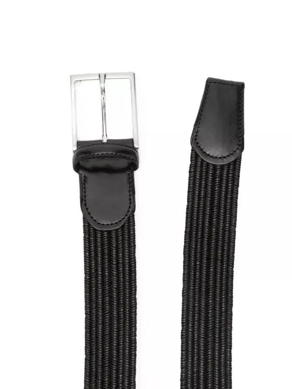 Canali Woven Leather Belt - Black
