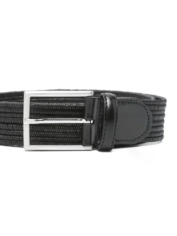 Canali Woven Leather Belt - Black