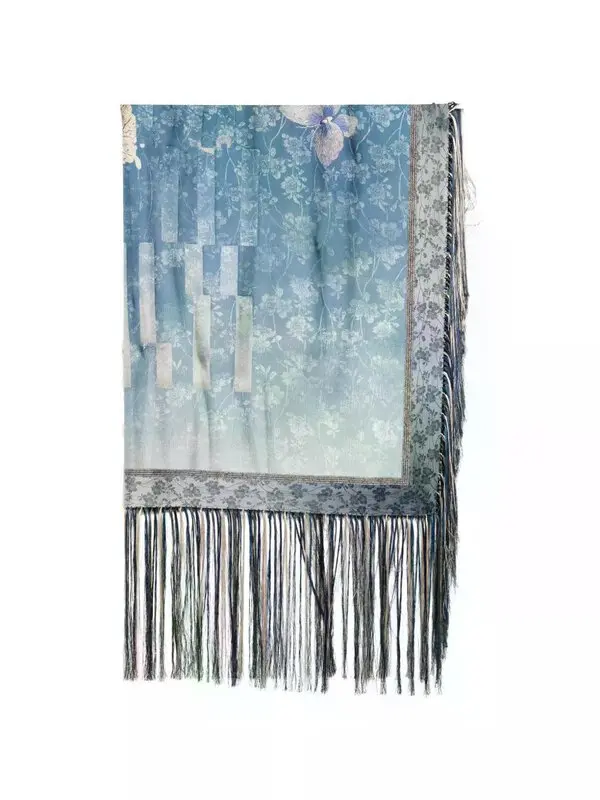 PIERRE-LOUIS MASCIA Floral-print Fringed Scarf - Blue