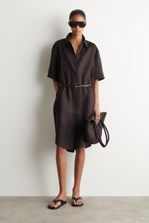 Cos Short-sleeved Linen Shirt Dress - Red