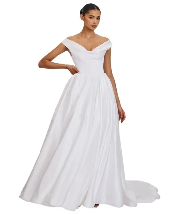 MISS CIRCLE NEW YORK Satin Bardot Cowl Gown
