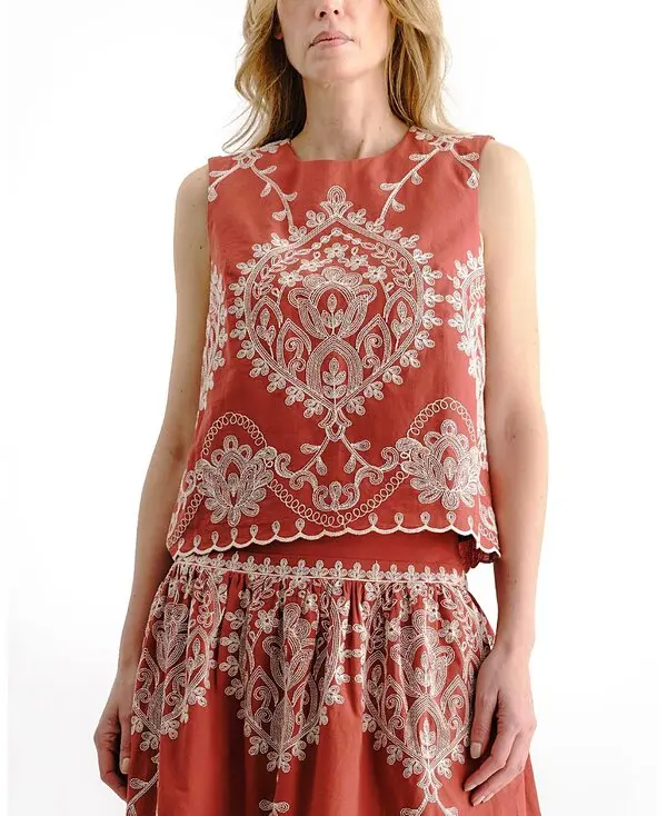 CARTOLINA Linda Embroidered Sleeveless Top With Scalloped Hem - Saffron
