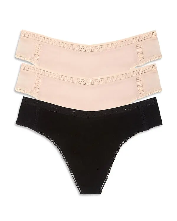 ON GOSSAMER Mesh High Cut Thongs, Set Of 3 - Champage/black