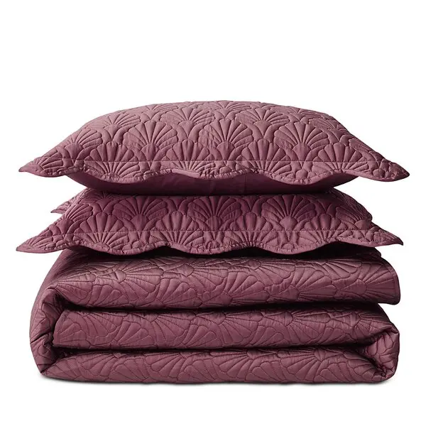 Ted Baker London Deco Shell Quilt Set, Queen - Berry Red