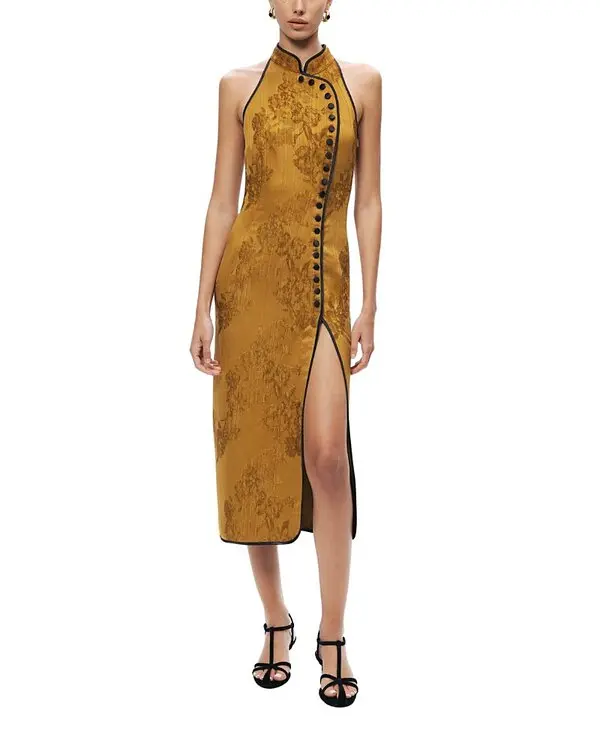 NOCTURNE High-neck Button-detailed Midi Dress - Camel