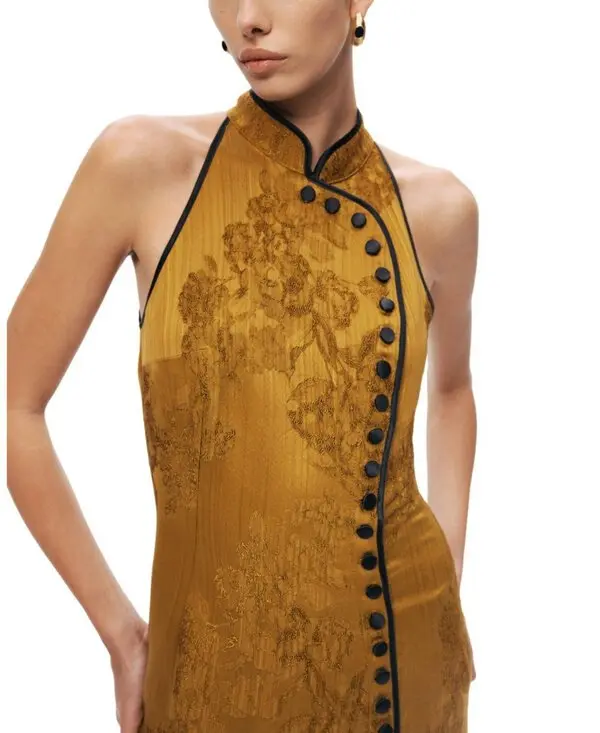 NOCTURNE High-neck Button-detailed Midi Dress - Camel