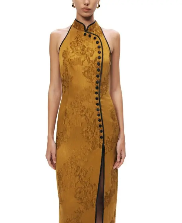 NOCTURNE High-neck Button-detailed Midi Dress - Camel