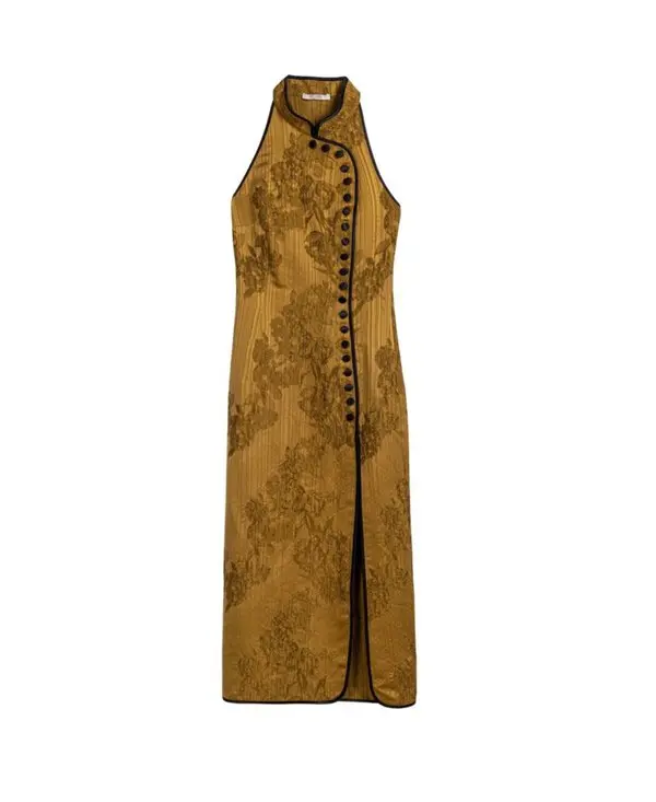 NOCTURNE High-neck Button-detailed Midi Dress - Camel
