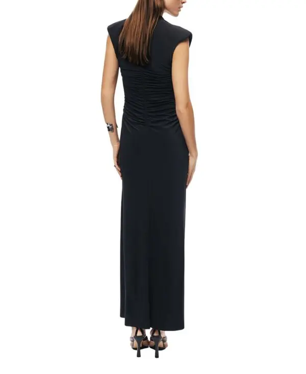 NOCTURNE Ruched Deep V-neck Maxi Dress - Black