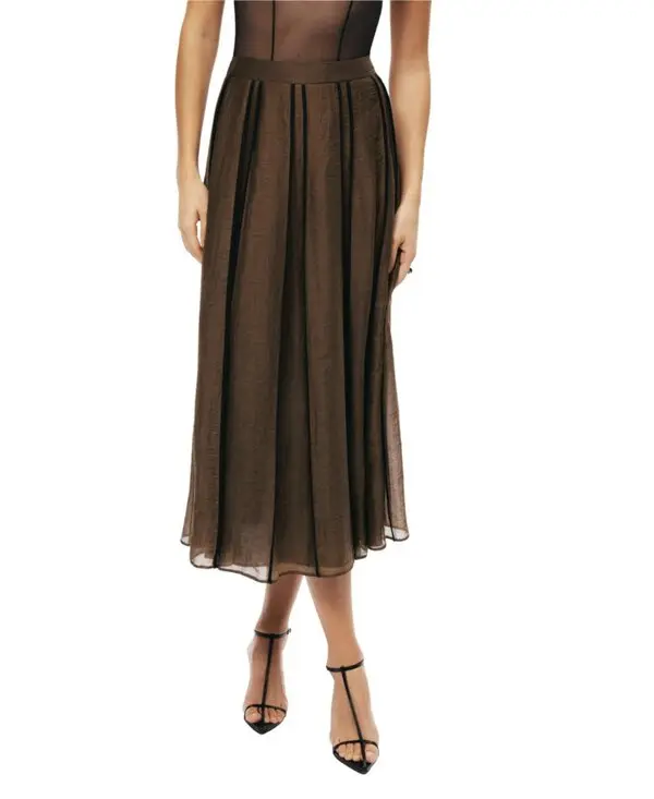 NOCTURNE Sheer Pleated Midi Skirt - Camel