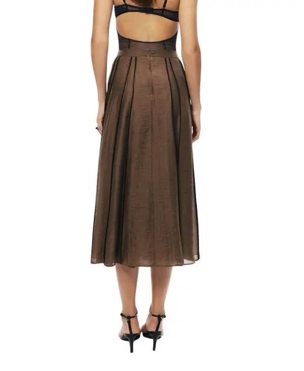 NOCTURNE Sheer Pleated Midi Skirt - Camel