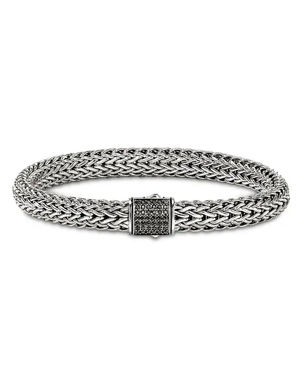 John Hardy Sterling Icon Black Sapphire Pave Woven Chain Link Bracelet - Silver