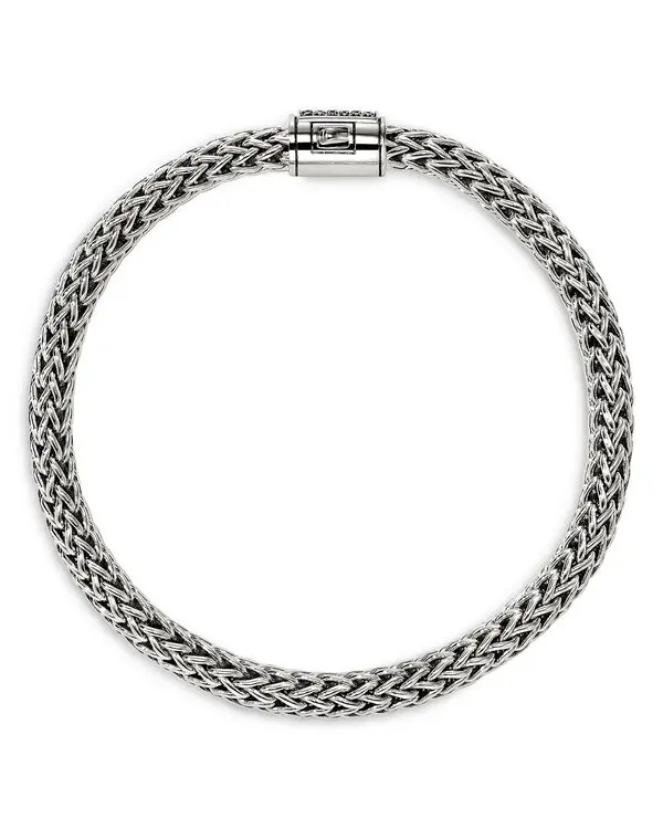 John Hardy Sterling Icon Black Sapphire Pave Woven Chain Link Bracelet