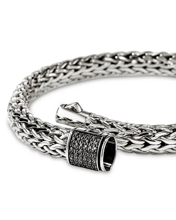 John Hardy Sterling Icon Black Sapphire Pave Woven Chain Link Bracelet