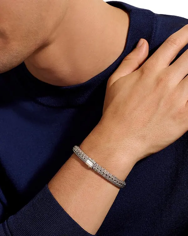 John Hardy 14k Bonded Gold & Sterling Reversible Woven Link Bracelet - Silver