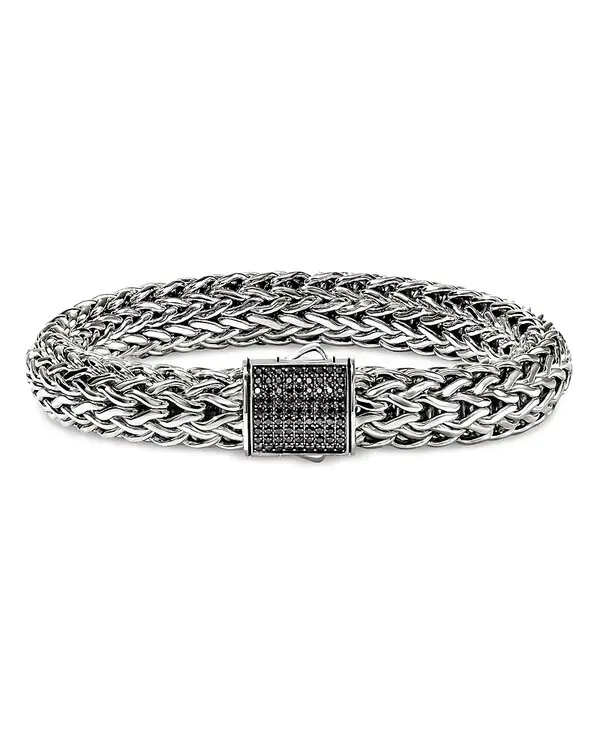 John Hardy Sterling Woven Link Bracelet With Black Sapphire Pave Clasp - Silver