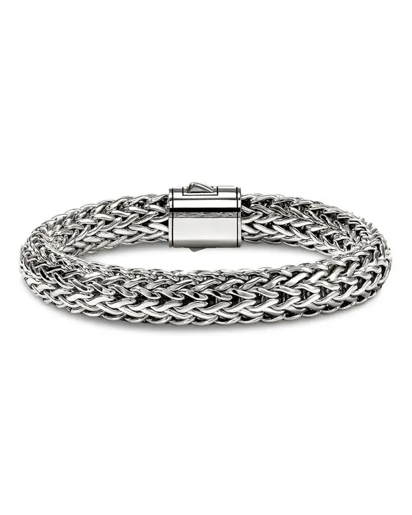 John Hardy Sterling Woven Link Bracelet With Black Sapphire Pave Clasp - Silver