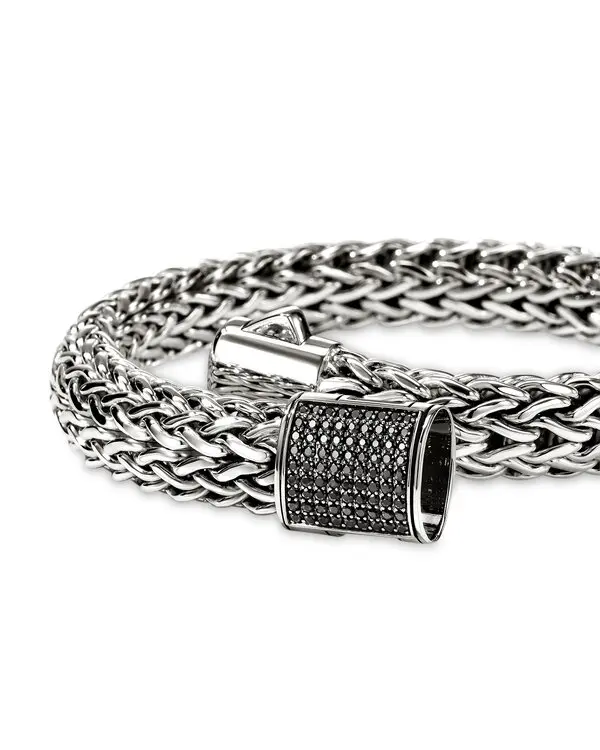 John Hardy Sterling Woven Link Bracelet With Black Sapphire Pave Clasp - Silver