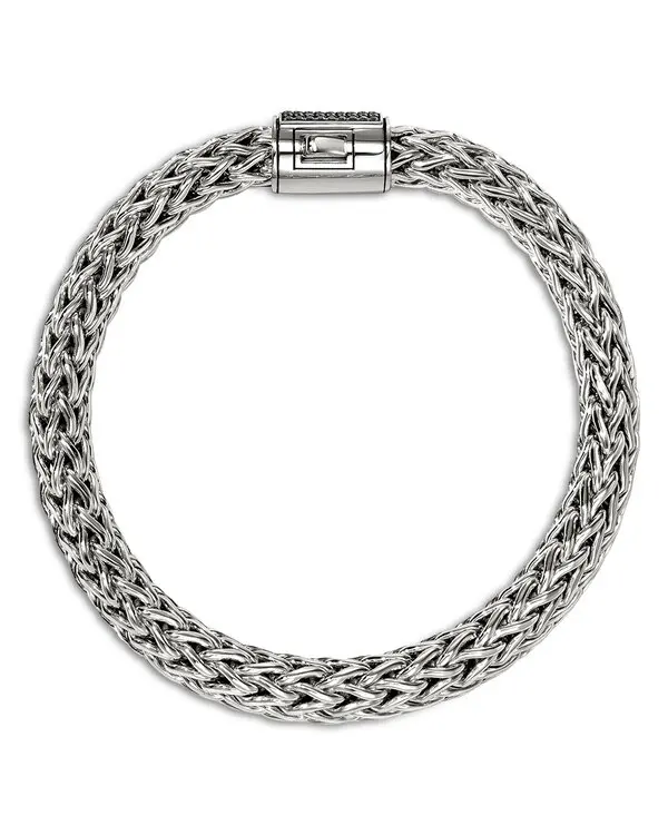 John Hardy Sterling Woven Link Bracelet With Black Sapphire Pave Clasp - Silver