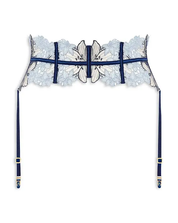 Bluebella Calantha Waspie Suspender Garter Belt - Navy Peony/blue/sheer