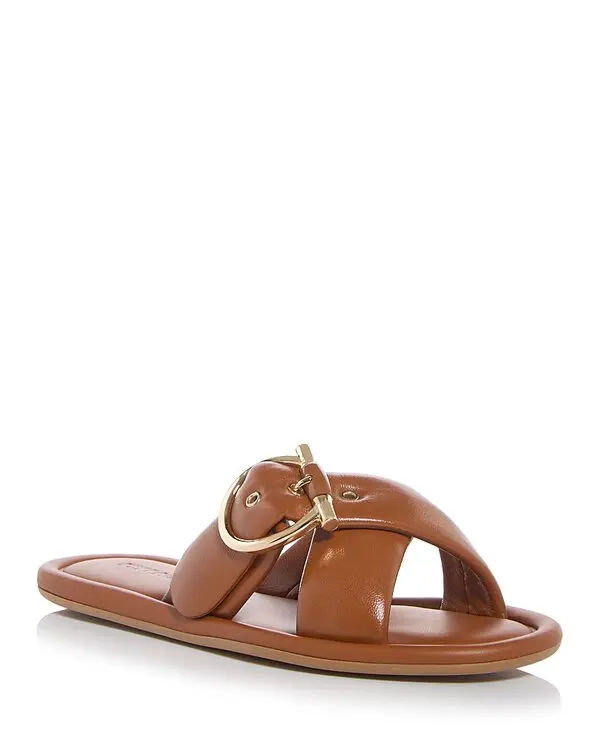 FERRAGAMO Elyzia Gancini Slide Sandals - Natural Brown