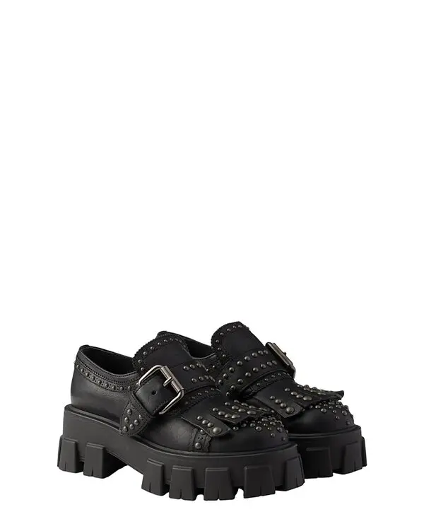 Prada Monolith Studded Leather Loafers - Black