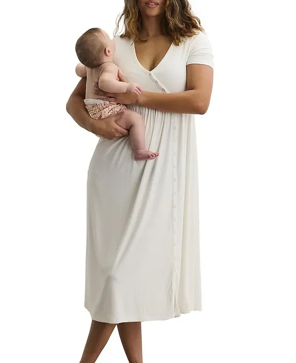 Hatch Collection Ribbed Nursing Maxi Dress - White