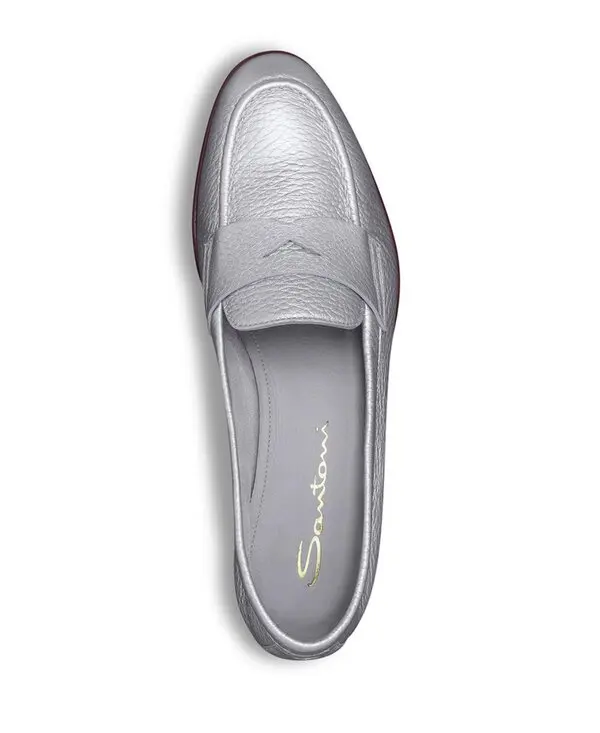 Santoni Tumbled Leather Penny Loafer - Silver