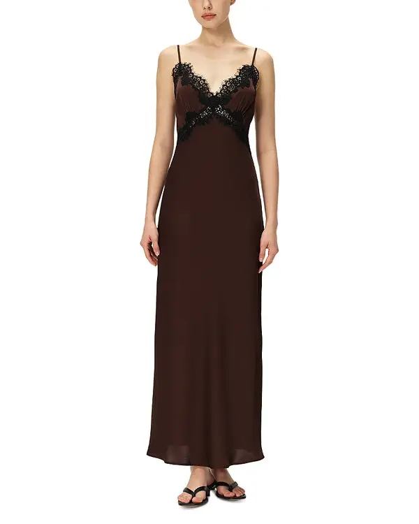 ELODIE THE LABEL Evy Satin Slip Dress - Brown