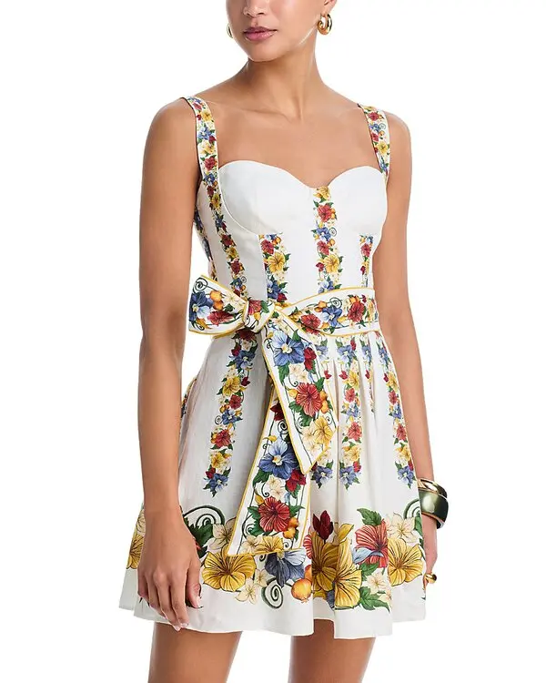 Farm Rio Belted Mini Dress - Tropical Off White