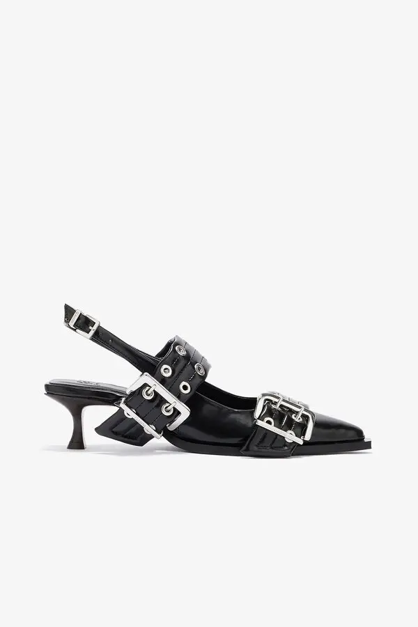 GANNI Buckle Kitten Heels - Black