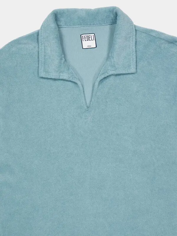 Fedeli Light Cyan Peter Terry Cotton Polo - Blue
