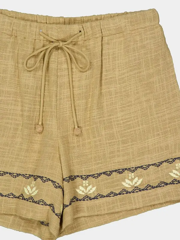BAZISZT Embroidered Cotton Shorts - Beige