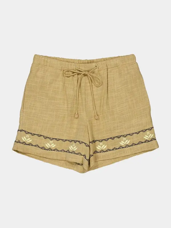 BAZISZT Embroidered Cotton Shorts - Beige