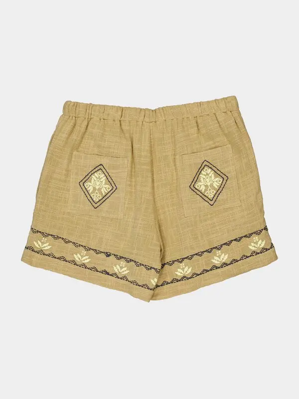 BAZISZT Embroidered Cotton Shorts - Beige