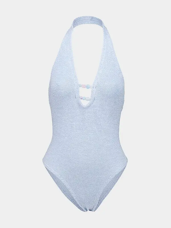 Hunza G Adriana Beaded One-piece Swimsuit - Blue