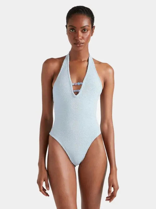 Hunza G Adriana Beaded One-piece Swimsuit - Blue