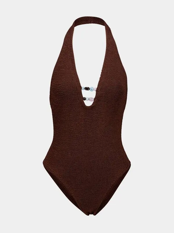 Hunza G Adriana Beaded Swimsuit - Brown
