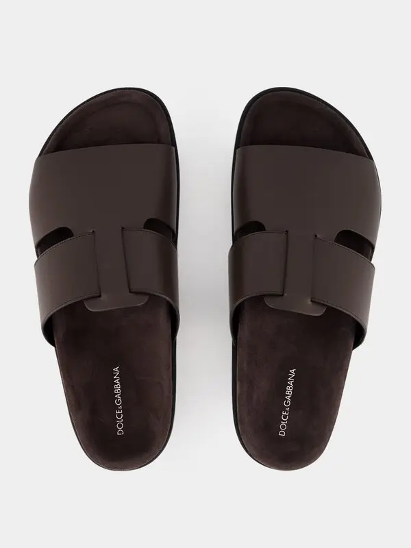 Dolce & Gabbana Leather Flat Sandals - Brown