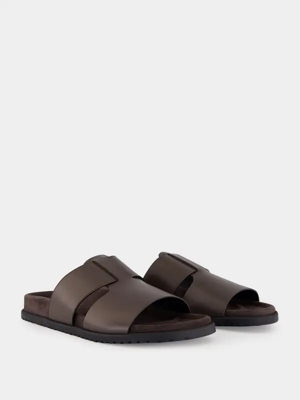Dolce & Gabbana Leather Flat Sandals - Brown