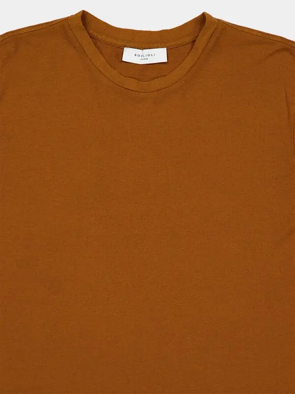 Boglioli Copper Cotton Linen Crew Neck T-shirt - Orange