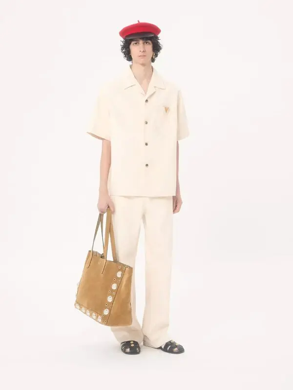 Valentino Garavani Ivory Denim Bowling Shirt With Vgold - Cream