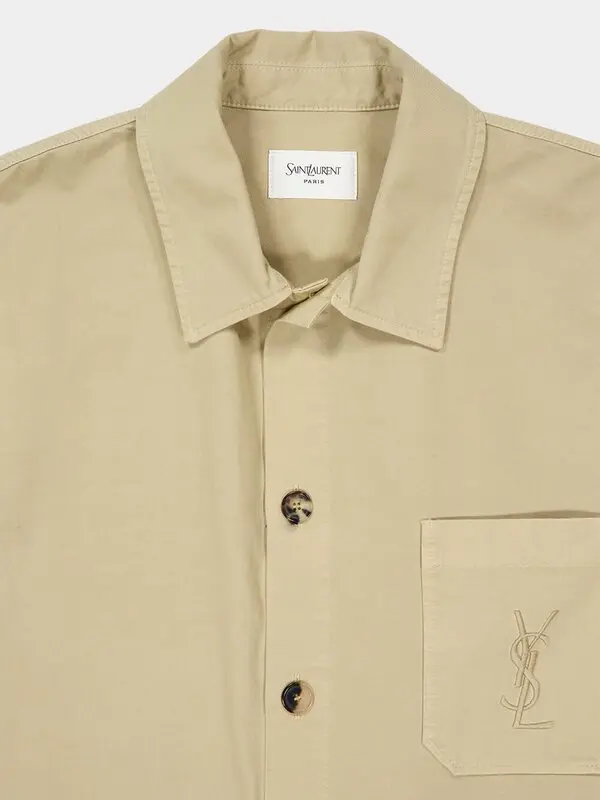 Saint Laurent Royal Cassandre Cotton Gabardine Overshirt - Beige