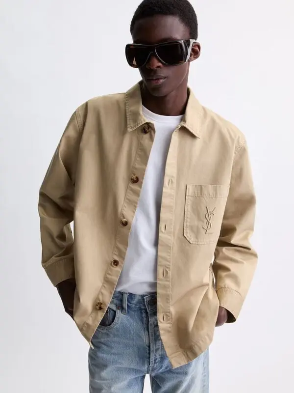 Saint Laurent Royal Cassandre Cotton Gabardine Overshirt - Beige