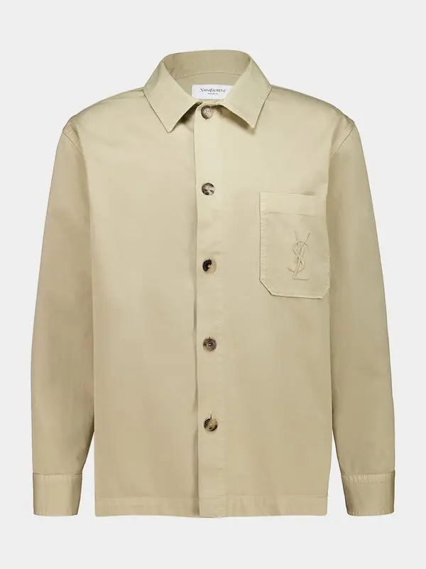 Saint Laurent Royal Cassandre Cotton Gabardine Overshirt - Beige
