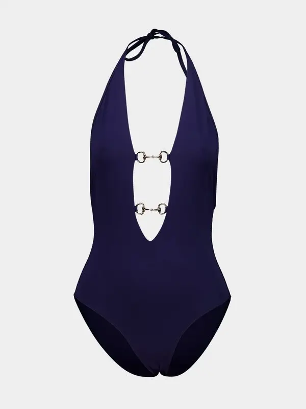 Gucci Horsebit Halterneck Swimsuit - Blue