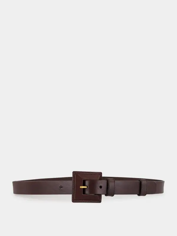 Saint Laurent Squared Buckle Leather Belt - Brown