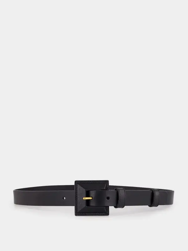 Saint Laurent Squared Buckle Leather Belt - Black