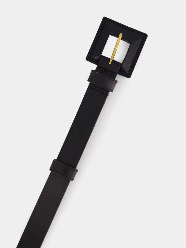 Saint Laurent Squared Buckle Leather Belt - Black
