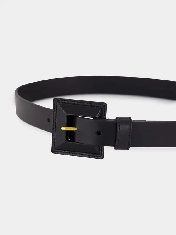 Saint Laurent Squared Buckle Leather Belt - Black